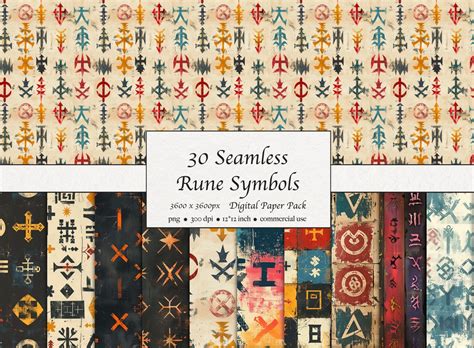 30 Seamless Runic Symbols Pattern Digital Paper Pack Viking Nordic