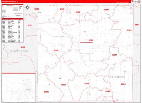 Jefferson County Il Zip Code Wall Map Red Line Style By Marketmaps
