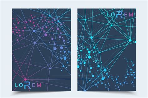 브로셔 매거진 전단지 전단지 표지 책자 연례 보고서를 위한 벡터 템플릿 입자 의료 기술 화학 과학을 위한 분자 구조가 있는 현대 미래 지향적육각형 패턴 0명에 대한 스톡