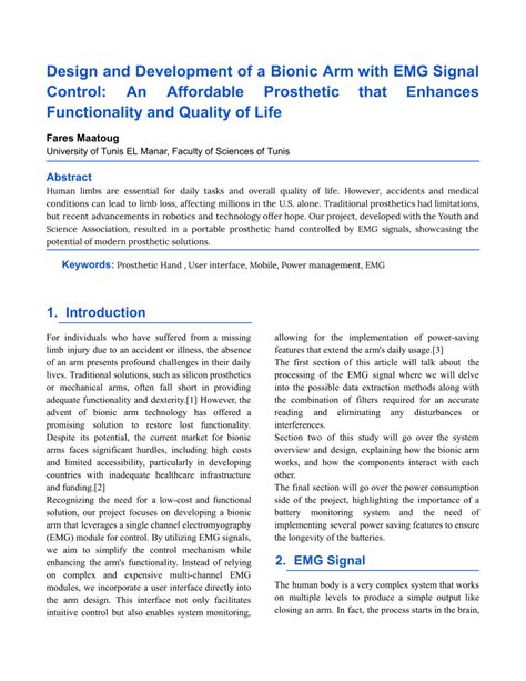 Pdf Design And Development Of A Bionic Arm With Emg Signal Control