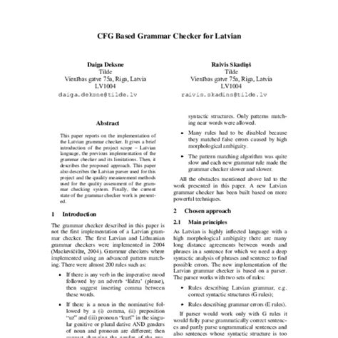 Cfg Based Grammar Checker For Latvian Acl Anthology