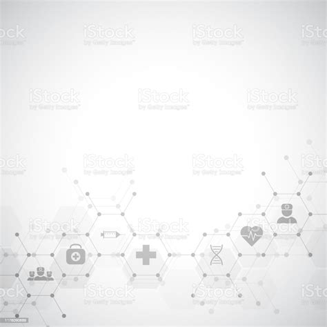 평면 아이콘과 기호와 추상 의료 배경 의료 기술 혁신 의학 건강 과학 및 연구를위한 개념과 아이디어가있는 템플릿 디자인 건강관리와 의술에 대한 스톡 벡터 아트 및 기타