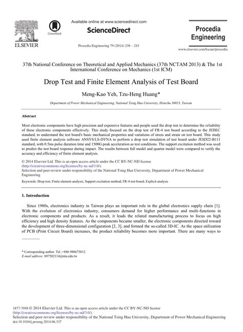 Pdf Drop Test And Finite Element Analysis Of Test Board