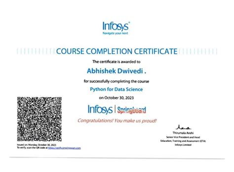 Abhishek Dwivedi On Linkedin Datascience Python Infosys Certification