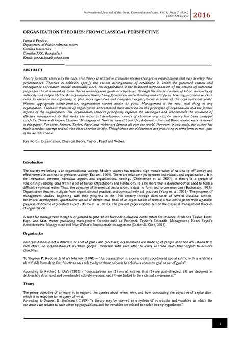 Classical Organization Theories Issn 2289 1552 2016 Organization