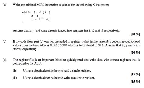 C Write The Minimal Mips Instruction Sequence For