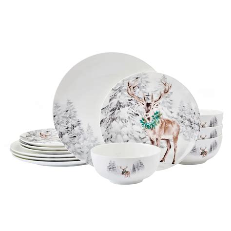 Mikasa Holiday Woodsy Winter 12 Piece Bone China Dinnerware Set Costco