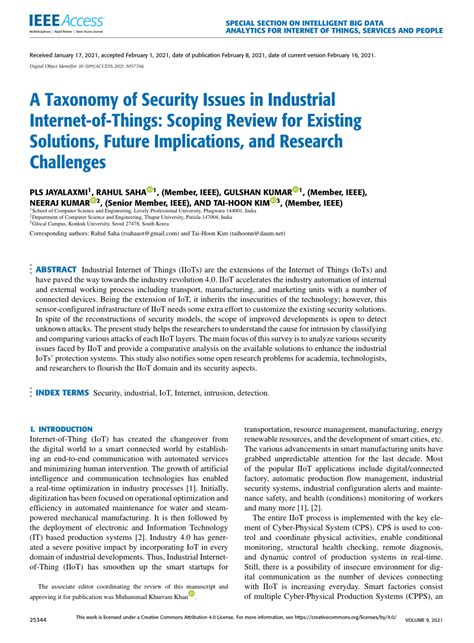 Pdf A Taxonomy Of Security Issues In Industrial Internet Of Things Scoping Review For
