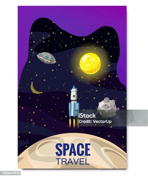 개요 우주 로켓 우주 여행 우주 다른 행성 비행 로켓 먼은 하의 별 Flyear 잡지 포스터 책 표지 서식 파일의 배너 벡터