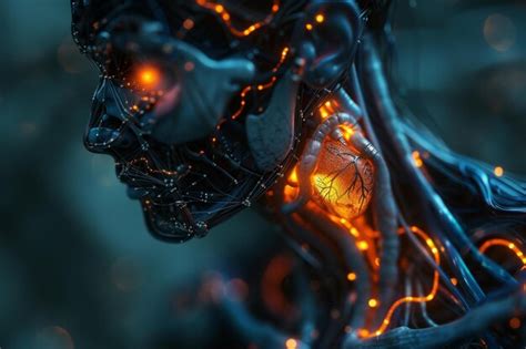 Futuristic Robot Head With Bioluminescent Circuitry Premium Ai Generated Image