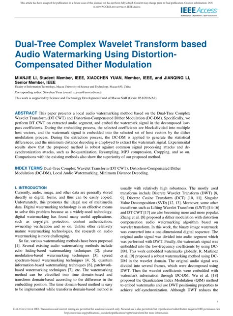 Pdf Dual Tree Complex Wavelet Transform Based Audio Watermarking Using Distortion Compensated