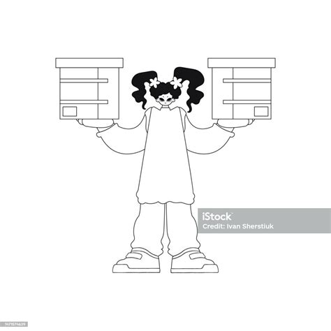 소녀는 상자를 들고 소포를 배달합니다 단순한 선형 벡터 그림입니다 나름에 대한 스톡 벡터 아트 및 기타 이미지 나름 나무 상자 단일 이미지 Istock