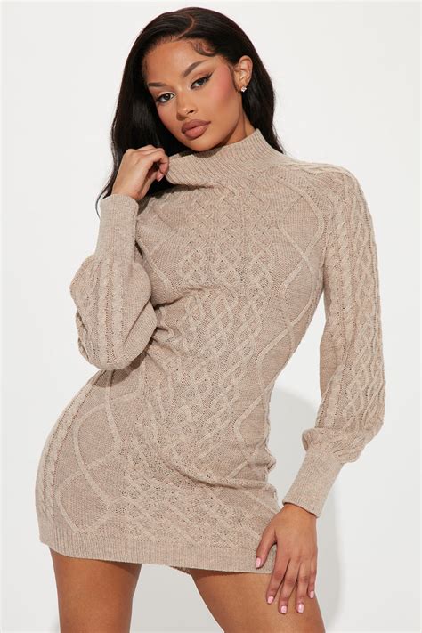 Cozy Evening Sweater Mini Dress Oatmeal Fashion Nova Dresses