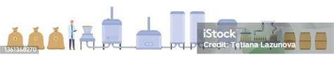 평평한 제조 맥주 생산 공정 여과 및 발효 맥주 산업 공장 병 벡터 개념의 알코올 곡물 음료 공장 산업 건물에 대한 스톡 벡터