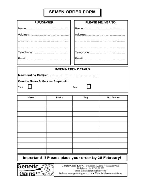 Fillable Online Frozen Semen Shipment Request Form Fax Email Print