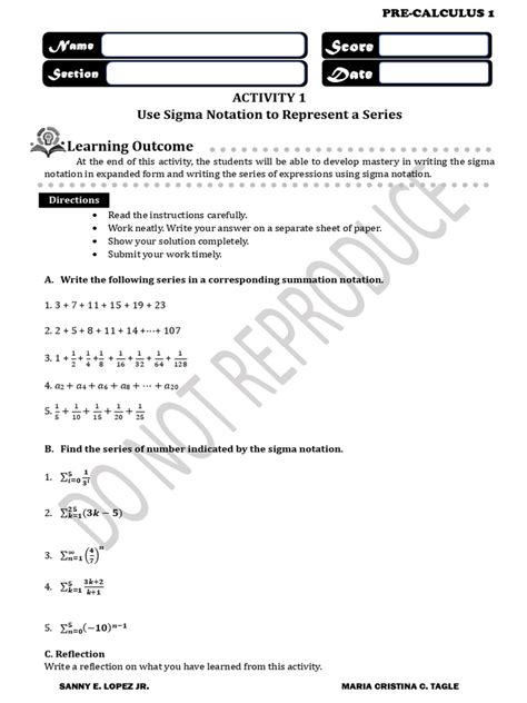 Pre Calculus Asynchronous Activity Series Sequence Pdf