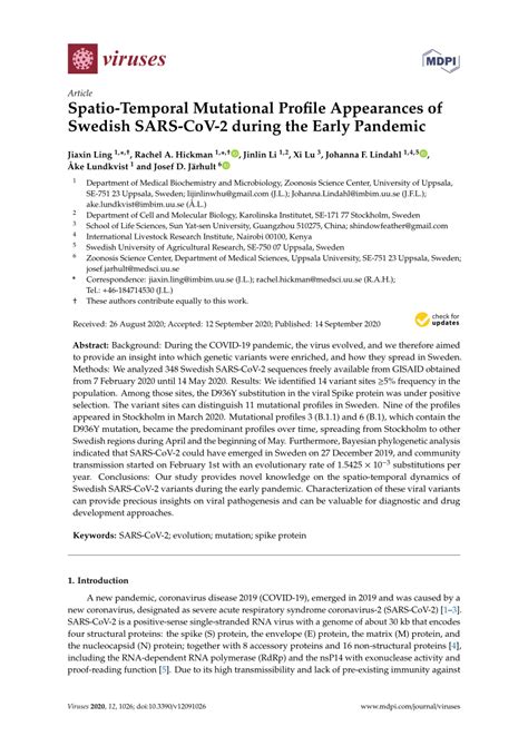 Pdf Spatio Temporal Mutational Profile Appearances Of Swedish Sars Cov 2 During The Early Pandemic