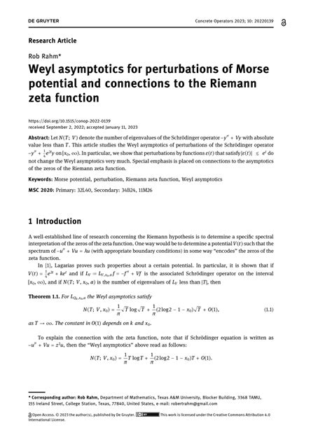 Pdf Weyl Asymptotics For Perturbations Of Morse Potential And