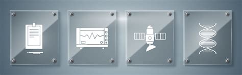 Dna 기호 위성 심장 검사가 있는 컴퓨터 모니터 문서가 있는 클립보드를 설정합니다 정사각형 유리 패널 벡터 Dna에 대한 스톡 벡터 아트 및 기타 이미지 Istock