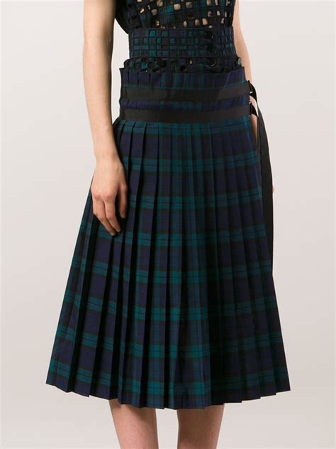 Sacai Plaid Pleated Skirt In Blue Lyst