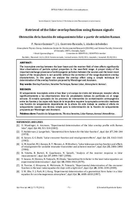 Pdf Retrieval Of The Lidar Overlap Function Using Raman Signals