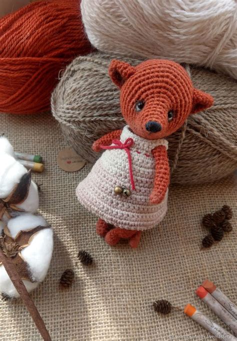 Тедди Зверята Лиса вязаная игрушка лисенок в платье в интернет магазине на Ярмарке Мастеров