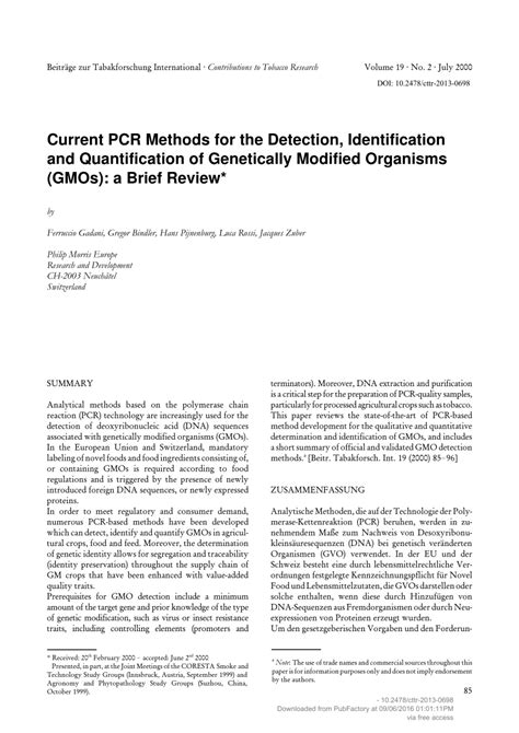 Pdf Current Pcr Methods For The Detection Identification And Quantification Of Genetically