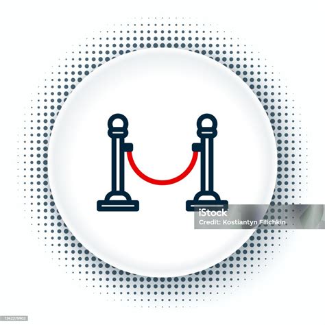 흰색 배경에 격리 된 라인 로프 장벽 아이콘 Vip 이벤트 럭셔리 축하 유명 인사 파티 입구 다채로운 개요 개념 벡터 Premiere에 대한 스톡 벡터 아트 및 기타 이미지