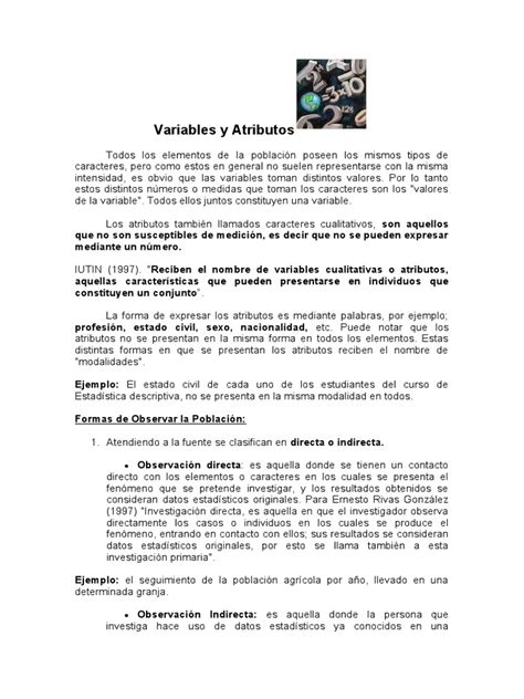 Variables Y Atributos Pdf Estadísticas Medición