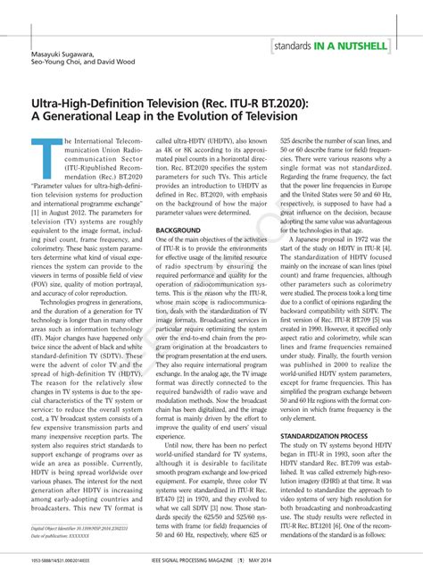 Pdf Ultra High Definition Television Rec Itu R Bt 2020 A Generational Leap In The