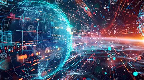 Planet Earth Rotating With Futuristic Digital Data Flowing Around It Stock Image Image Of