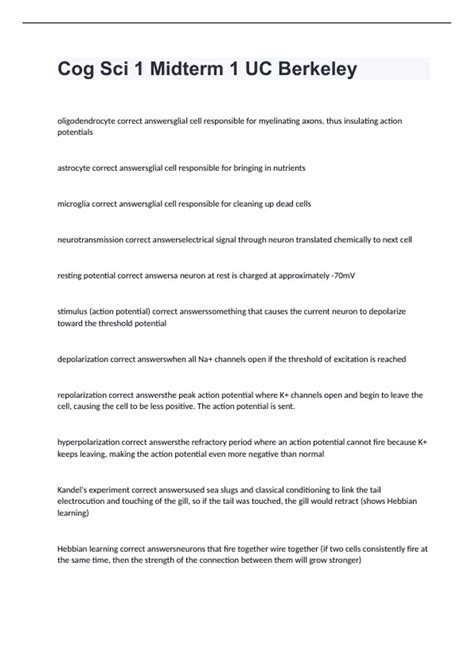 Cog Sci Midterm UC Berkeley Exam With Correct Answers Cog Sci Mid UC Berkeley