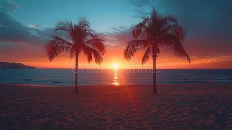Sunset With Palm Trees And Ocean Stock Image Image Of Tropical Horizon 309609539