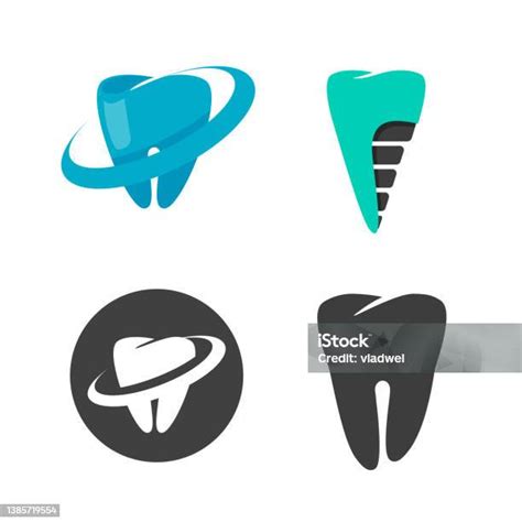 치아 로고 아이콘 벡터 및 치과 임플란트 클리닉 사인 치과 진료 및 보철 세트 흰색 구강 의료 로고 타입현대 디자인에 고립 된