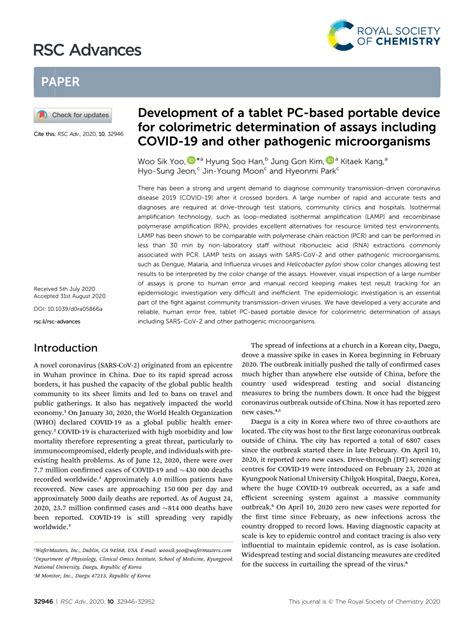 Pdf Development Of A Tablet Pc Based Portable Device For Colorimetric Determination Of Assays