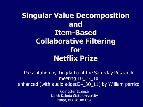 Ppt Singular Value Decomposition And Item Based Collaborative