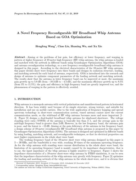 A Novel Frequency Reconfigurable Hf Broadband Whip Antenna Based On Goa Optimization Pdf