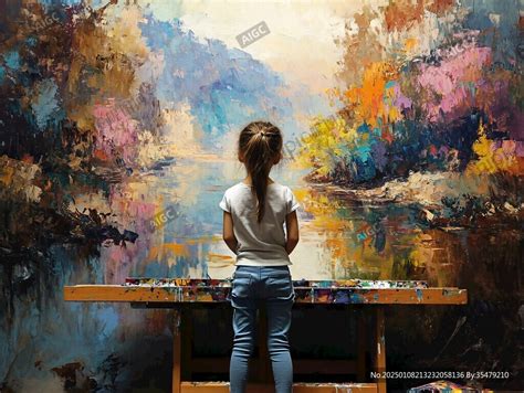 Ai创作图小女孩墙纸 小女孩艺术品 绘画中的女童 女孩艺术品 小朋友画油画 女孩风景画 女孩背面绘画 巨幅壁画壁纸 油画布涂鸦 梦想画家梦想