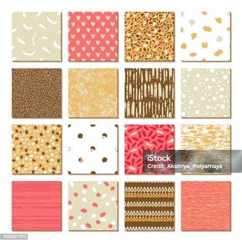 16 완벽 한 텍스처의 집합입니다 물방울 점 선 줄무늬 원 정사각형 및 사각형 추상 양식은 넓은 펜과 잉크를 그려 흑백의 배경입니다 손으로 그린 벡터 일러스트입니다 0명에