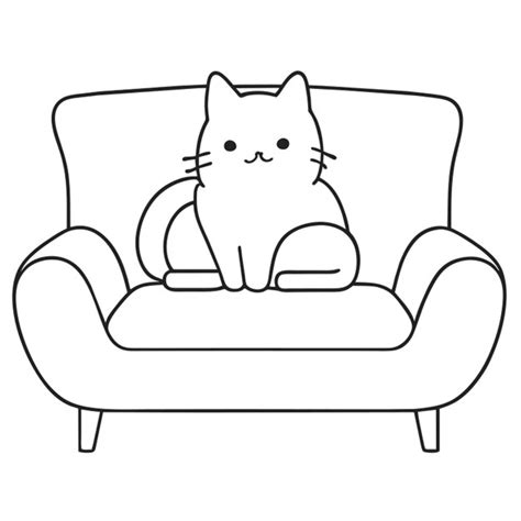 Premium Vector Cat On Sofa Vector Illustration Line Art