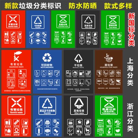 贴纸不干胶垃圾分类垃圾桶可回收厨余标志有害标签干湿标贴易腐 虎窝淘