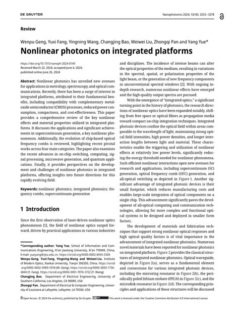 PDF Nonlinear Photonics On Integrated Platforms