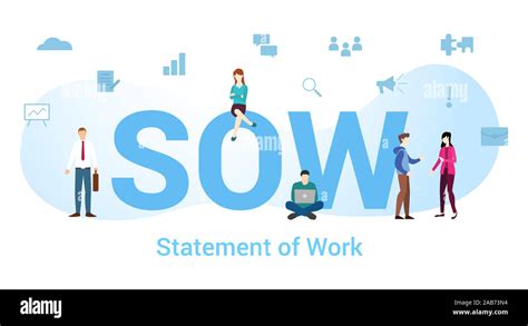 Sow Statement Of Work Concept With Big Word Or Text And Team People With Modern Flat Style