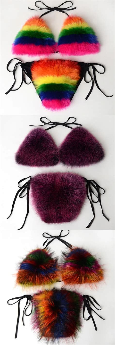 Fashion 2pcs Set Ladies Real Fox Fur Fluffy Lingerie Women Sexy Fur