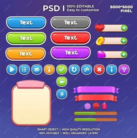 premium psd game ui kit game elements game ui button casual game ui