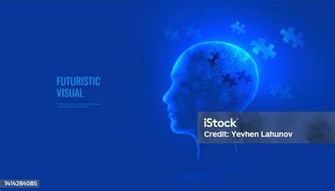 디지털 미래 스타일의 정신 건강 인간의 머리 형태의 퍼즐 심리학이나 기억 질환에 대한 개념 밝은 네온 효과가있는 어두운 밤 배경에 벡터 일러스트 레이 션 뇌에 대한 스톡