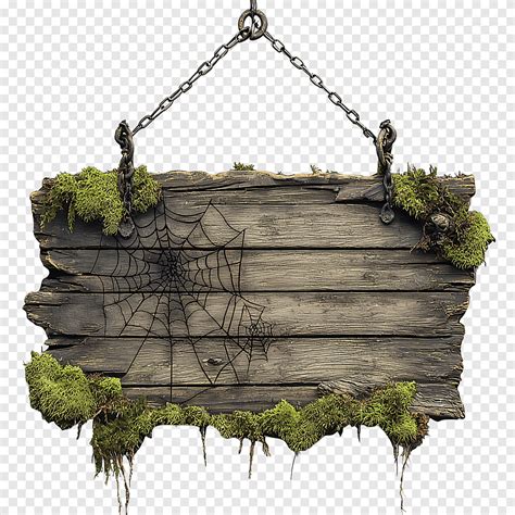Wooden Sign Rustic Sign Hanging Sign Chains Moss Covered Spider