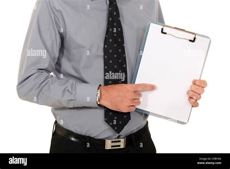 Man Pointing At Blank Clip Board Stock Photo Alamy