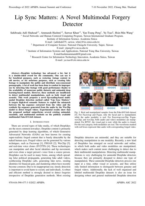Pdf Lip Sync Matters A Novel Multimodal Forgery Detector