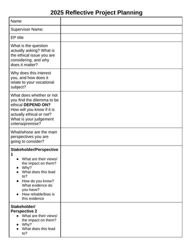 Ibcp Core Ib Reflective Project Planning Sheet Teaching Resources